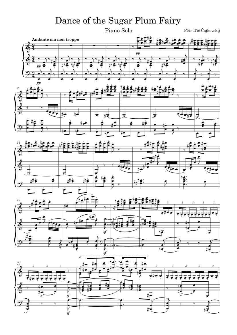 Dance of the Sugar Plum Fairy - Pëtr Il'ič Čajkovskij Sheet Music for Piano (Solo) | MuseScore.com