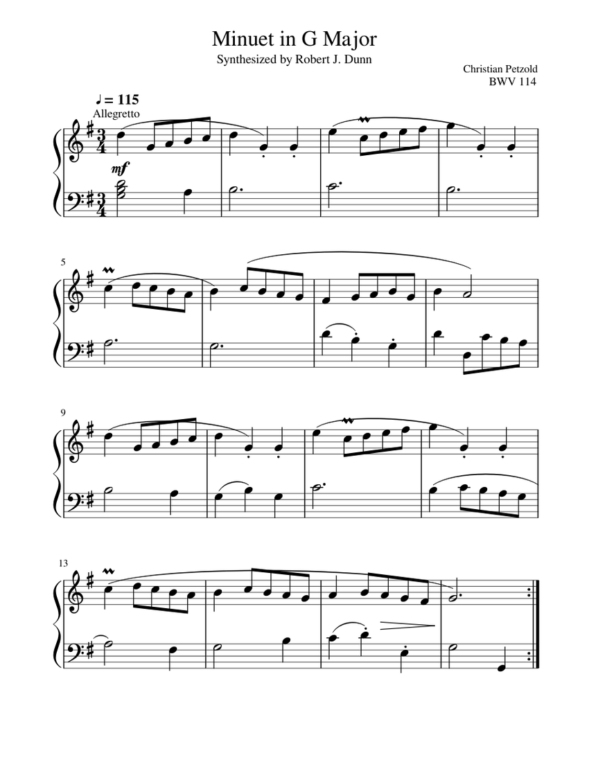 Minuet in G Major Sheet music for Piano (Solo) | Musescore.com
