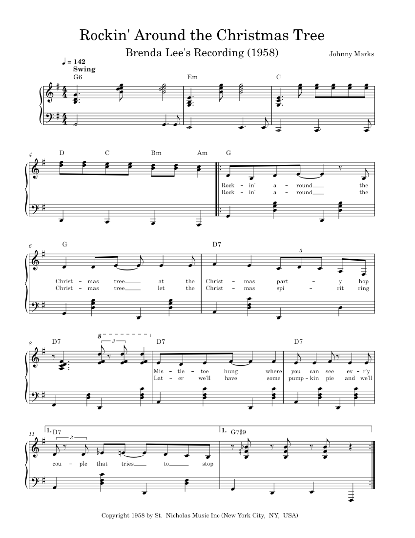 Rockin' Around the Christmas Tree - Brenda Lee Sheet music for Piano (Solo) | Musescore.com