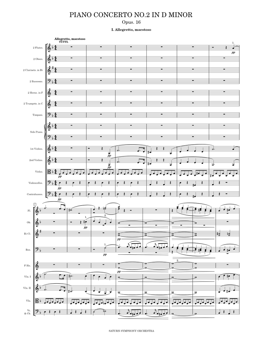 Piano Concerto No.2, Op.16, I. Allegretto, maestoso Sheet music for Piano, Flute, Oboe, Clarinet ...