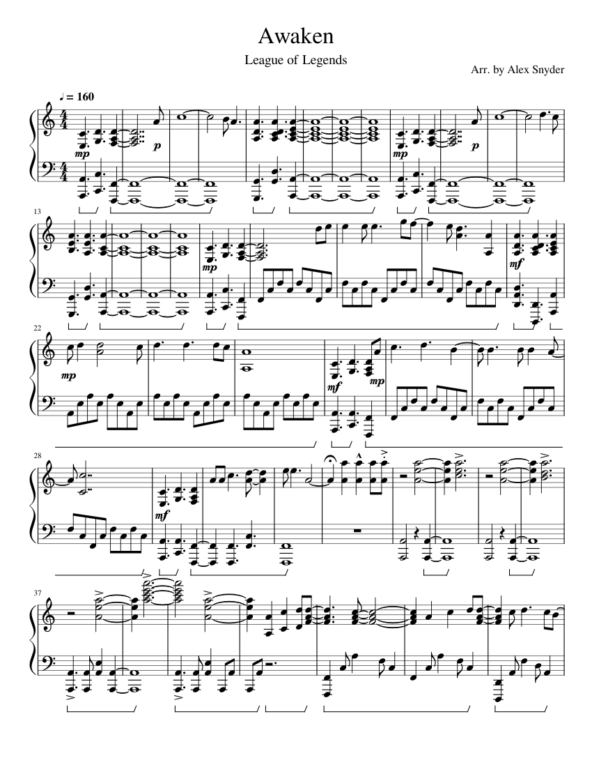 Awaken- League of Legends Sheet music for Piano (Solo) | Musescore.com