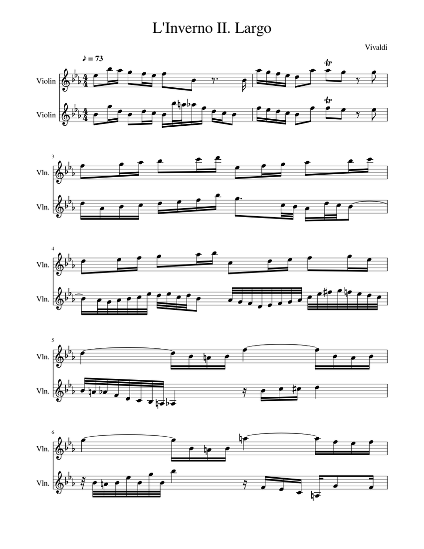 Vivaldi Winter Largo Violin Duet Sheet music for Violin (String Duet ...