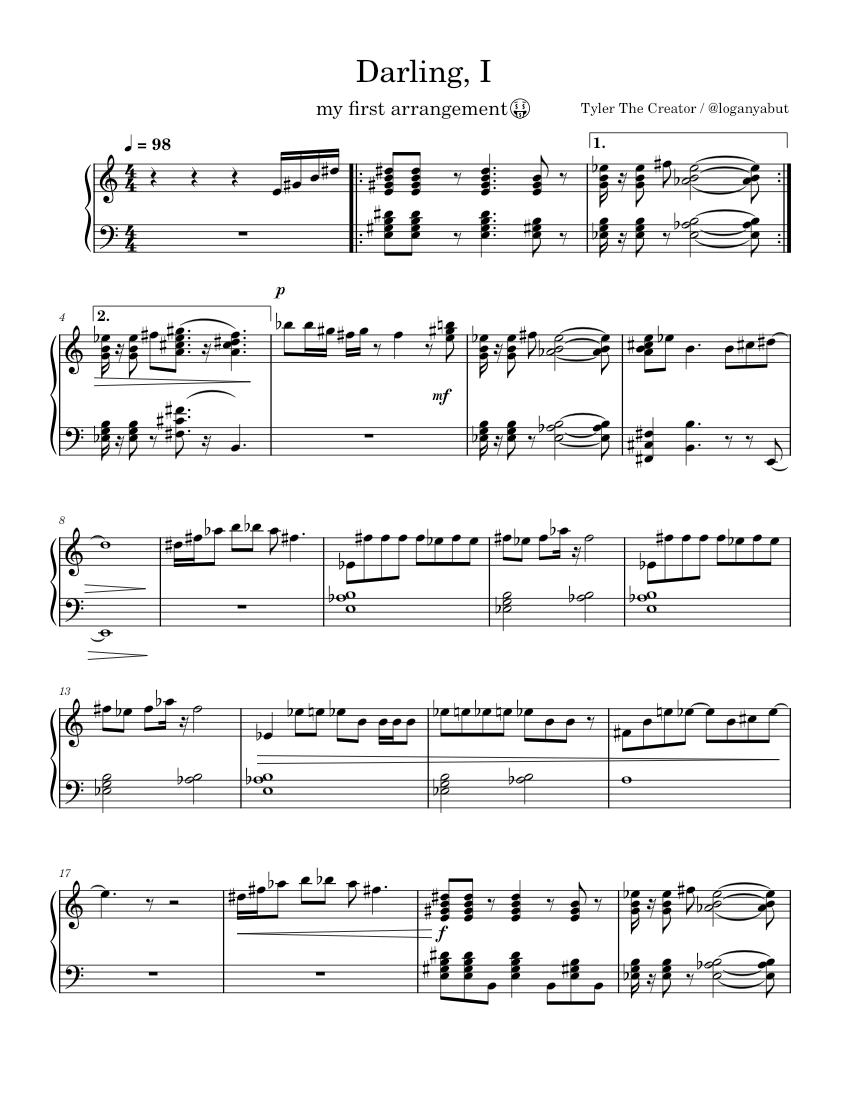 Darling, I - Tyler The Creator ( Piano Arr. ) – logiyabu Sheet Music ...