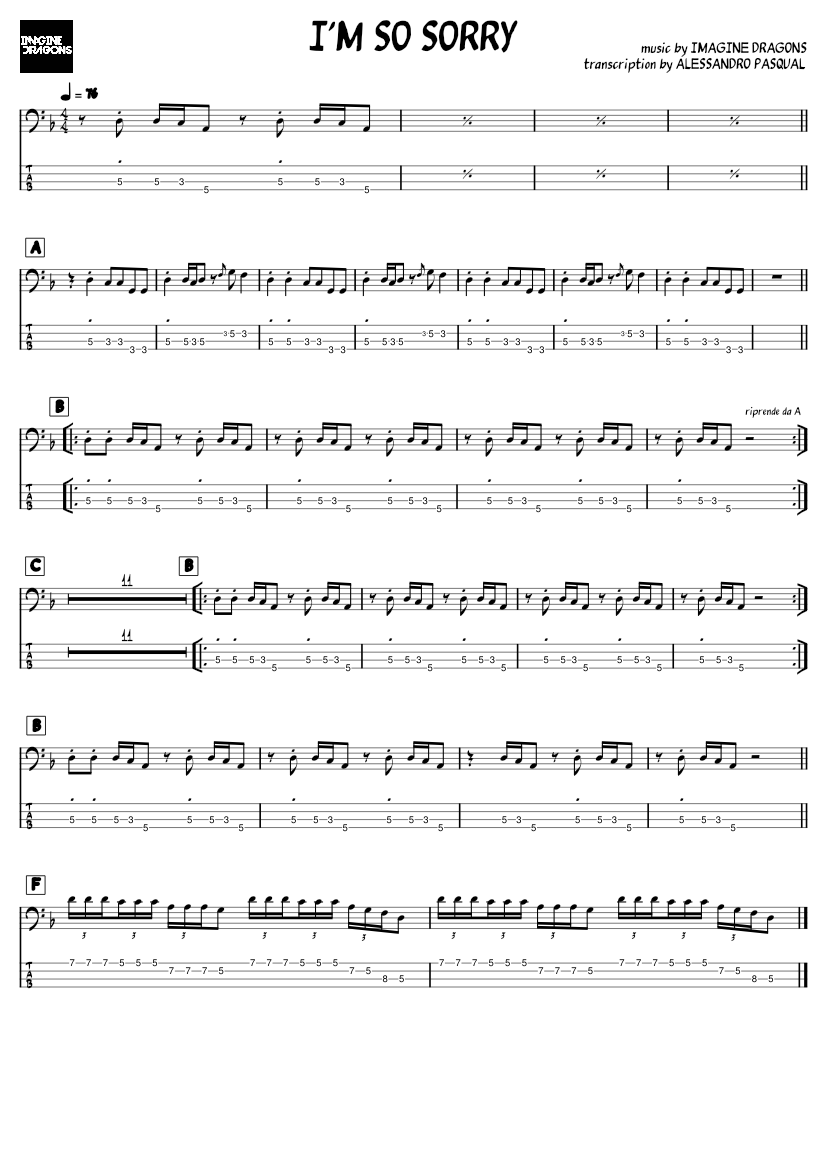 I'm So Sorry – Imagine Dragons Electric Bass Sheet music for Bass ...