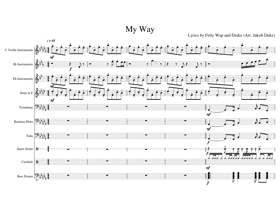 My Way - Fetty Wap Sheet Music for Trombone, Tuba, Flute, Saxophone ...