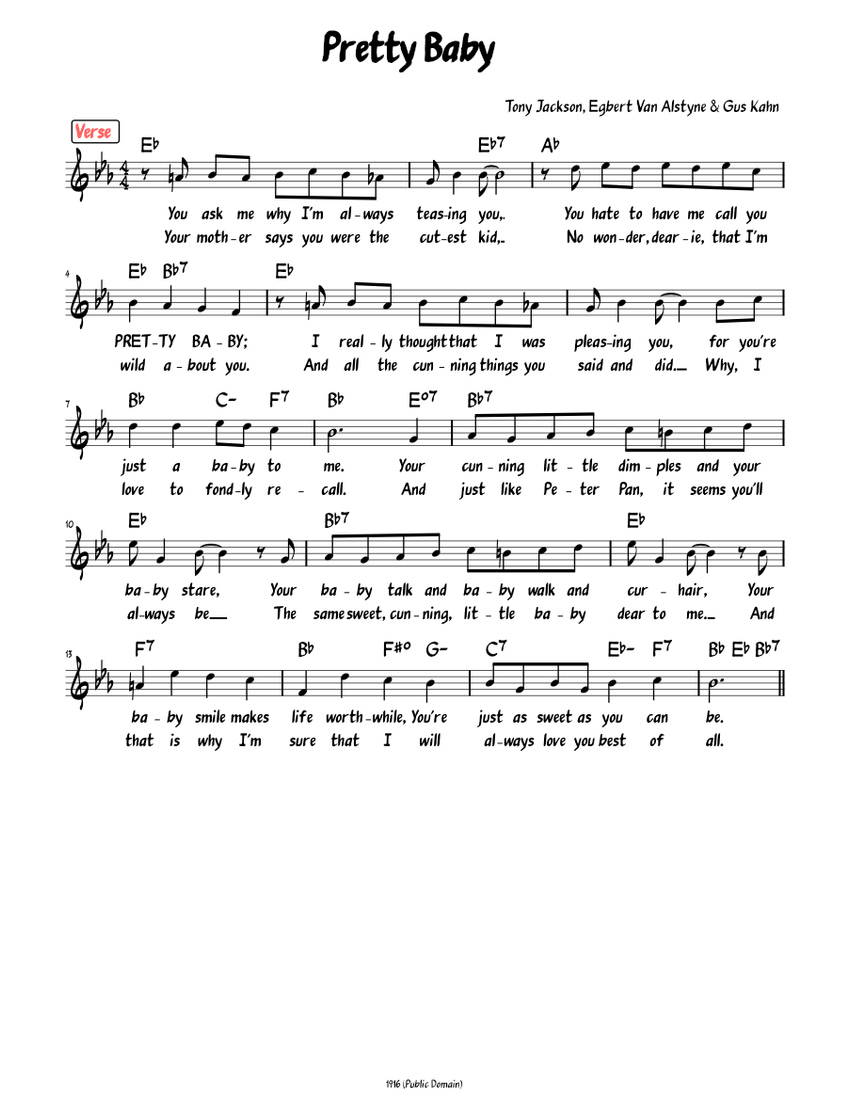 Pretty Baby (Lead sheet with lyrics and verse ) Sheet music for Piano ...