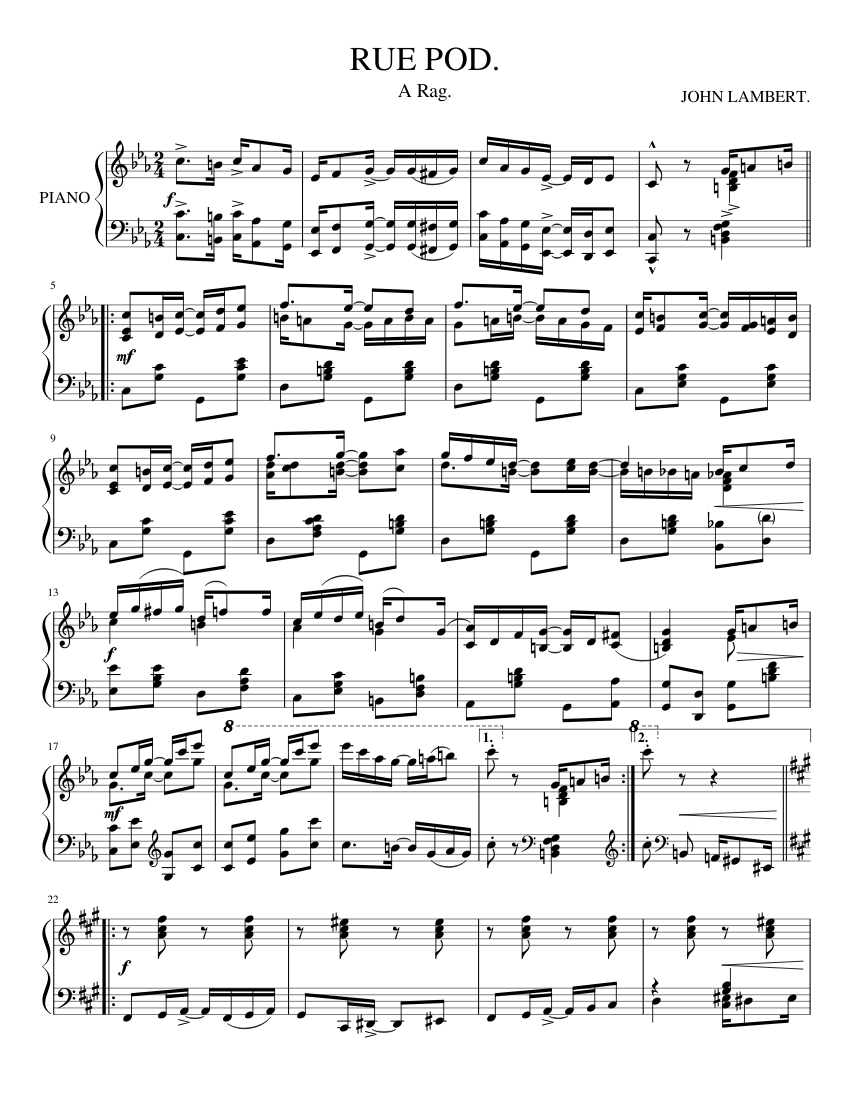 Rue Pod Rag -- Revised Draft Sheet music for Piano (Solo) | Musescore.com