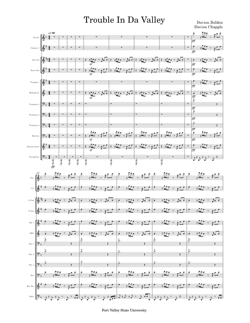 Trouble_In_Da_Valley Sheet music for Trombone, Flute piccolo, Clarinet ...