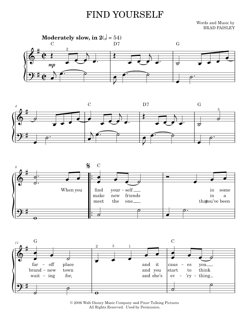 Play Official version of Find Yourself (from Cars) sheet music by Brad ...