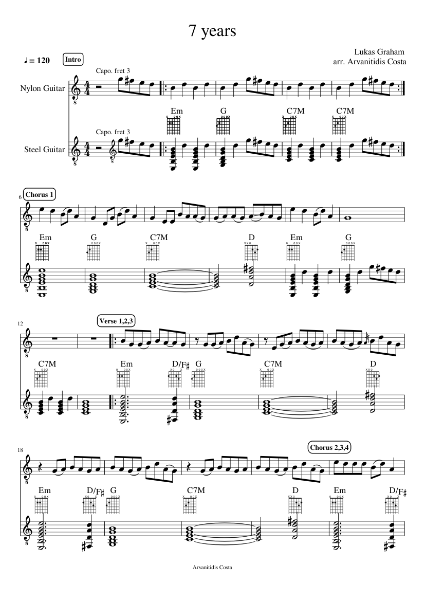 7 years-Lukas Graham Sheet Music with Chords for Guitar (Mixed Duet ...
