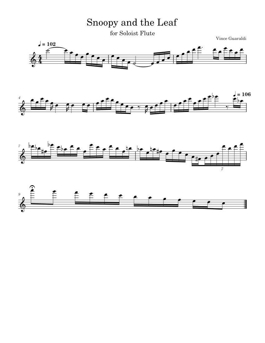 Snoopy And The Leaf Sheet Music for Flute (Solo) | MuseScore.com