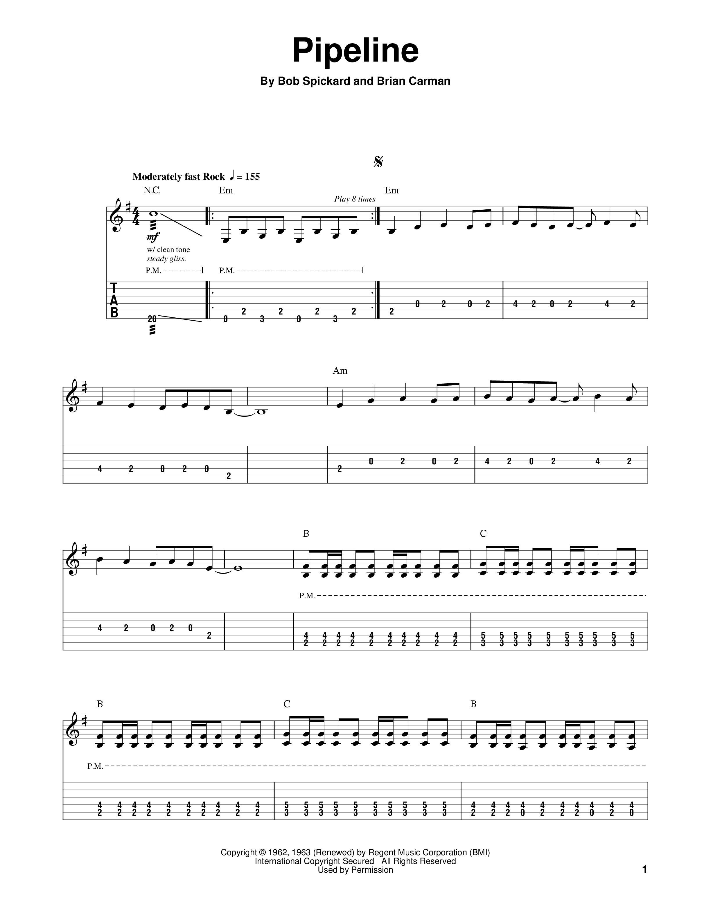 Play Official version of Pipeline Sheet Music by The Ventures for ...