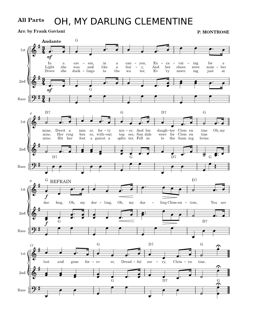 Oh My Darling, Clementine – Percy Montrose Sheet Music with Chords for ...