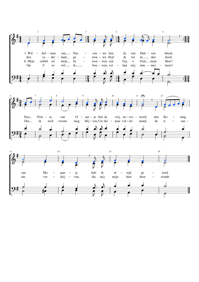 Wilhelmus van Nassouwe. Dutch national anthem. Nederlands volkslied ...