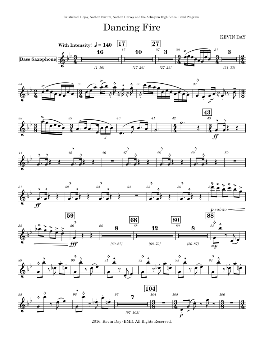 Dancing Fire – Kevin Day Sheet Music for Saxophone baritone (Concert ...