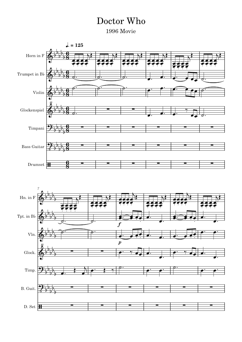 Doctor Who Intro - 1996 Sheet Music for Piano, French horn, Timpani ...