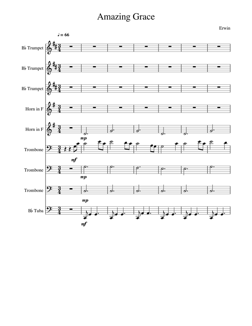Amazing Grace Sheet music for Trombone, Tuba, Trumpet in b-flat, French ...