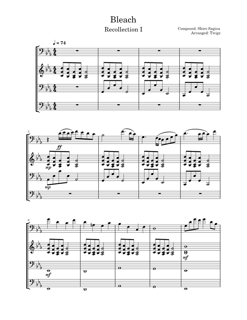 Bleach Recollection I – Shirō Sagisu Sheet music for Piano (Solo) Easy ...