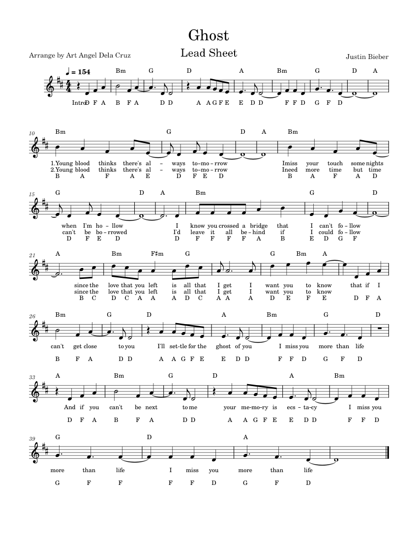Ghost – Justin Bieber Ghost Sheet music for Piano (Solo) Easy ...