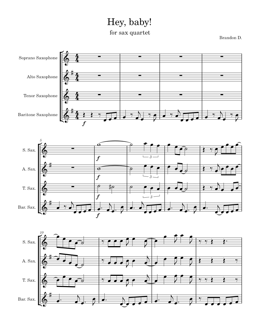 Hey, baby! (For Sax Quartet) Sheet music for Saxophone alto, Saxophone ...