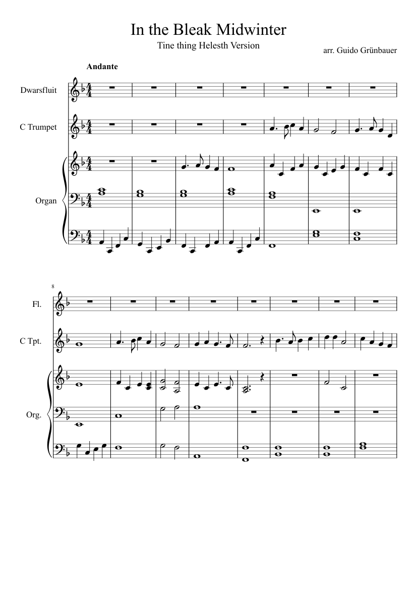 In the Bleak Midwinter Sheet Music for Organ, Flute, Trumpet other ...