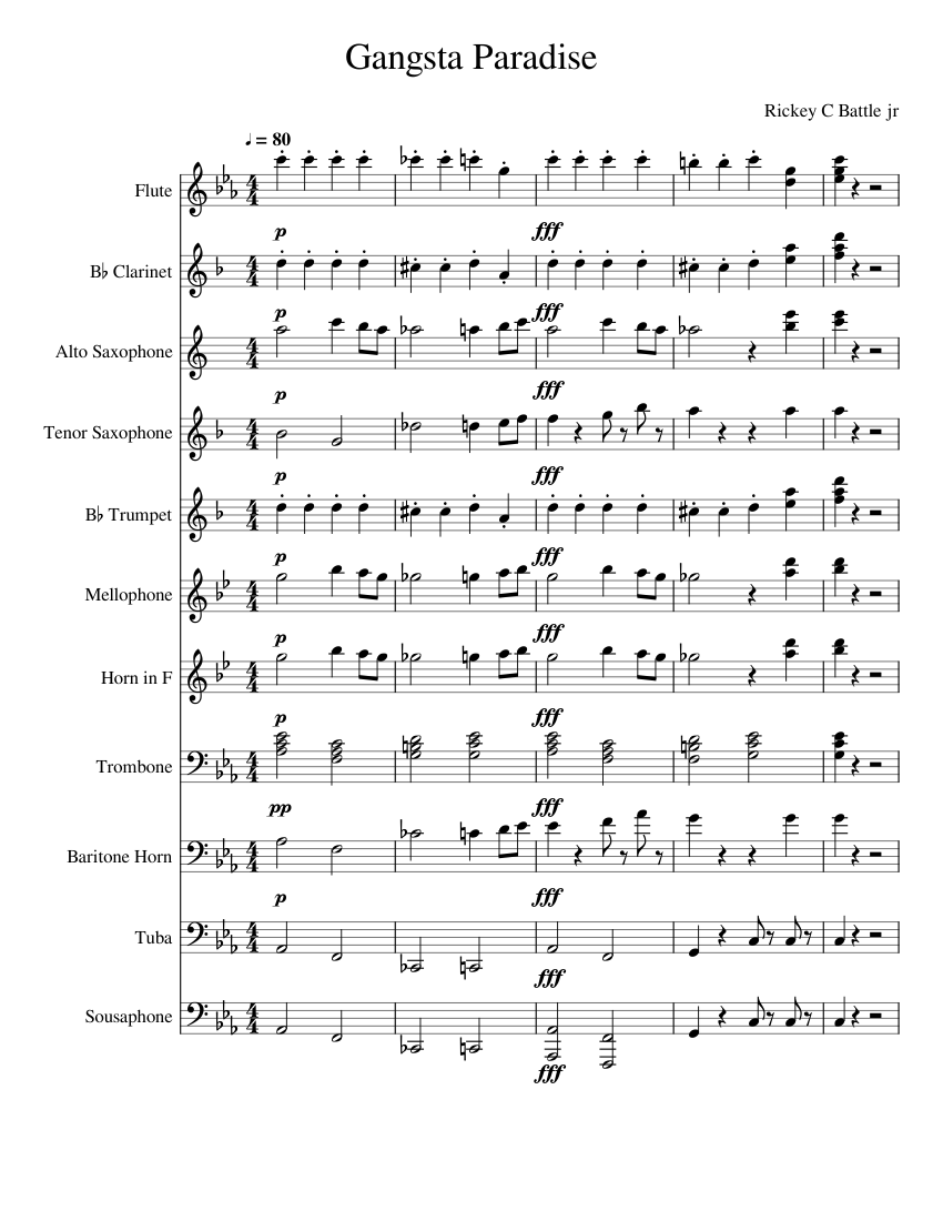 Coolio Gangsta Paradise Sheet music for Trumpet (In B Flat), Trombone, Flute, Clarinet (In B ...