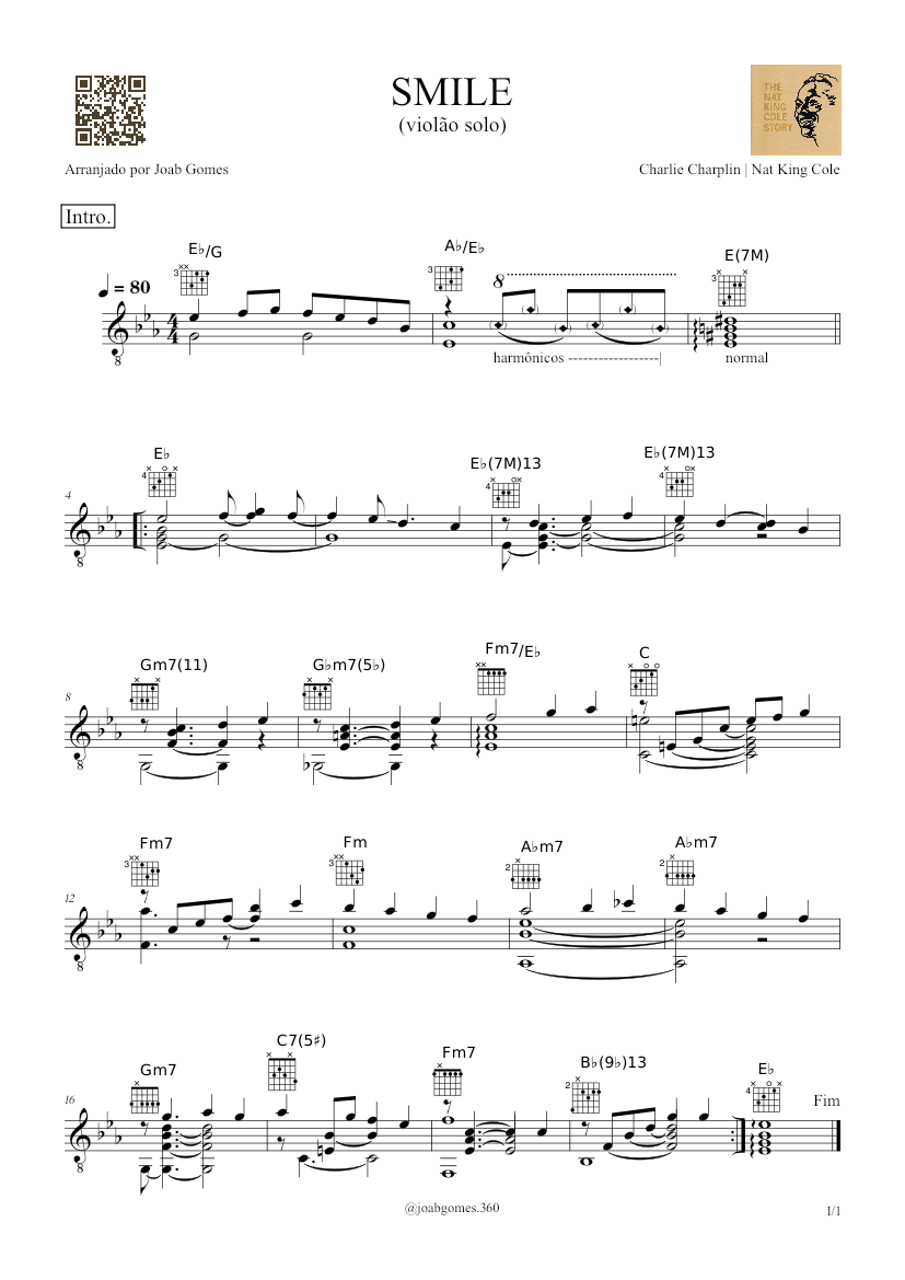 SMILE (Nat King Cole) Sheet Music for Guitar (Solo) | MuseScore.com