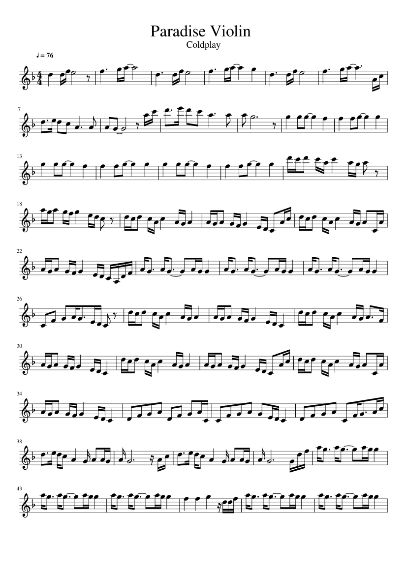 Paradise Coldplay Sheet Music for Violin (Solo) | MuseScore.com