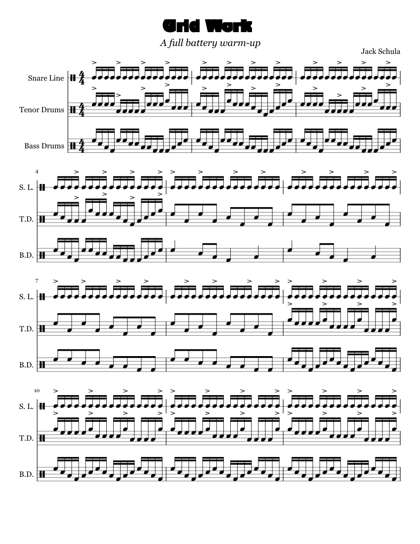 Grid Work Sheet music for Tenor drum, Bass drum (Percussion Duet ...
