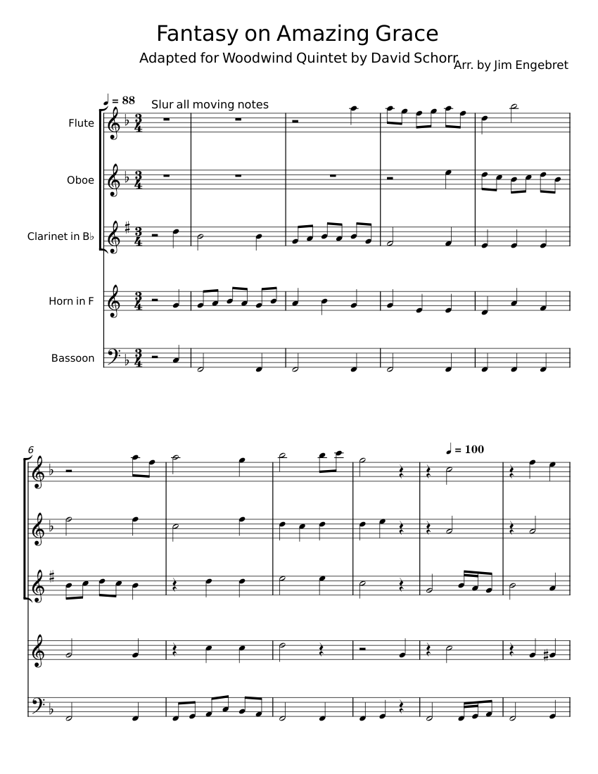 Fantasy on Amazing Grace Sheet music for Flute, Oboe, Bassoon, French ...