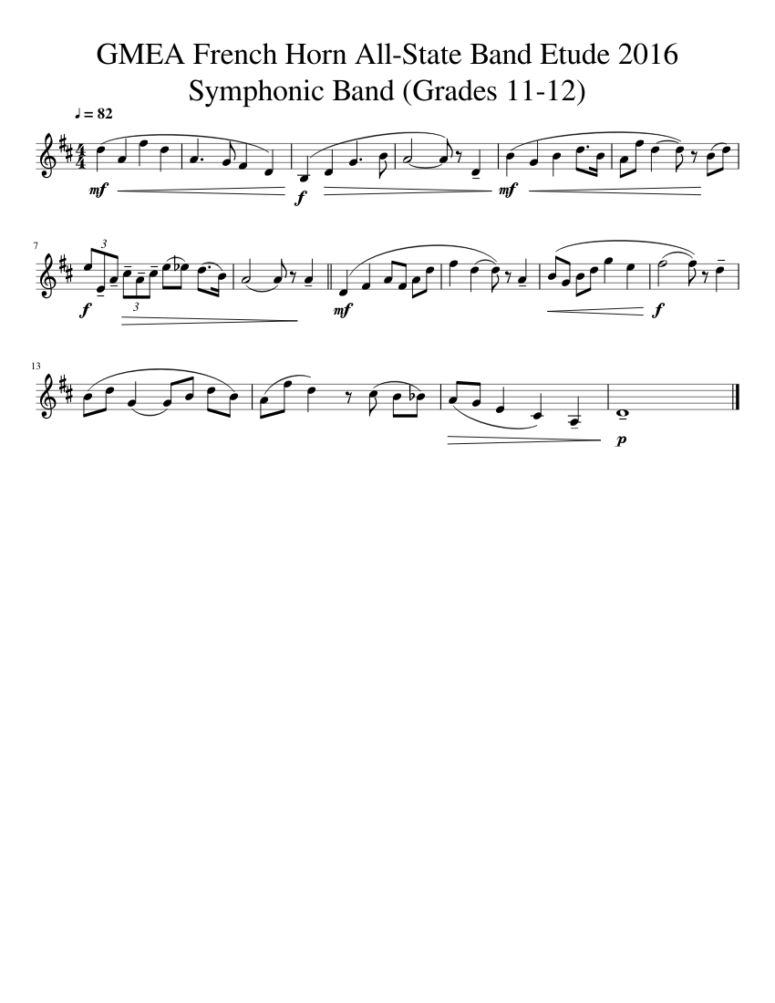 GMEA French Horn All-State Band Etude 2016 Symphonic Band (Grades 11-12 ...