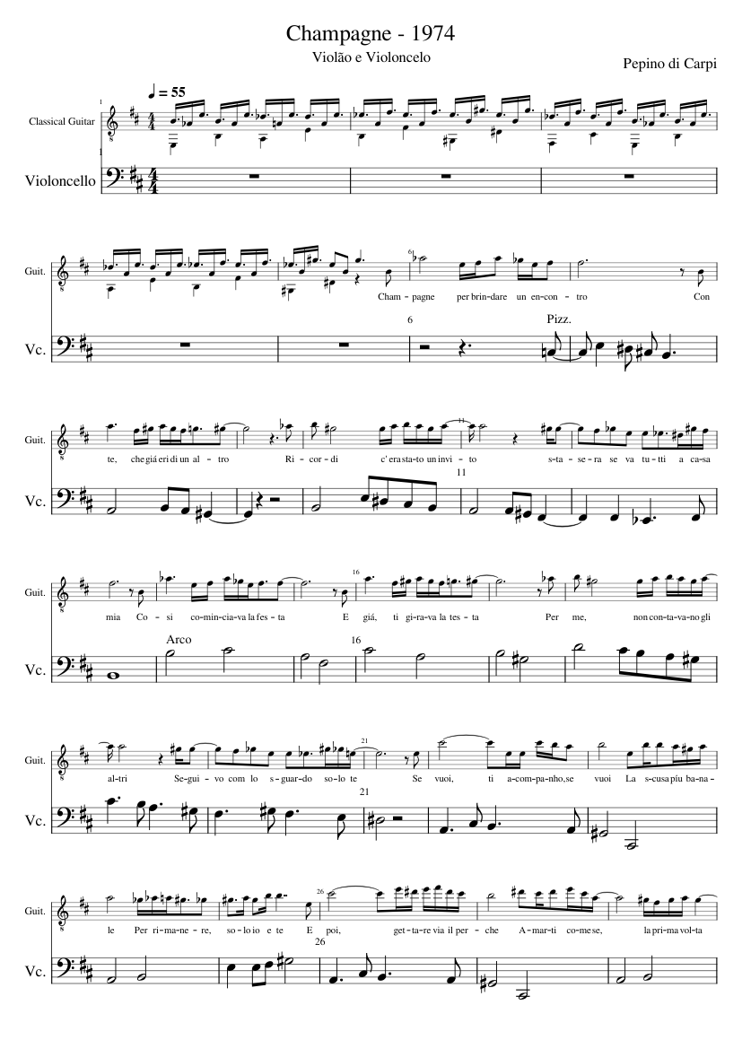 Champagne - 1974 Sheet music for Cello, Guitar (Mixed Duet) | Musescore.com