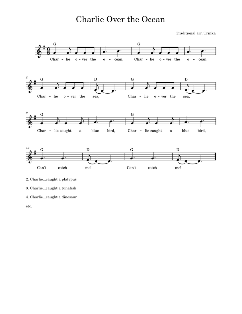 Charlie Over the Ocean – Traditional arr. Trinka - piano tutorial