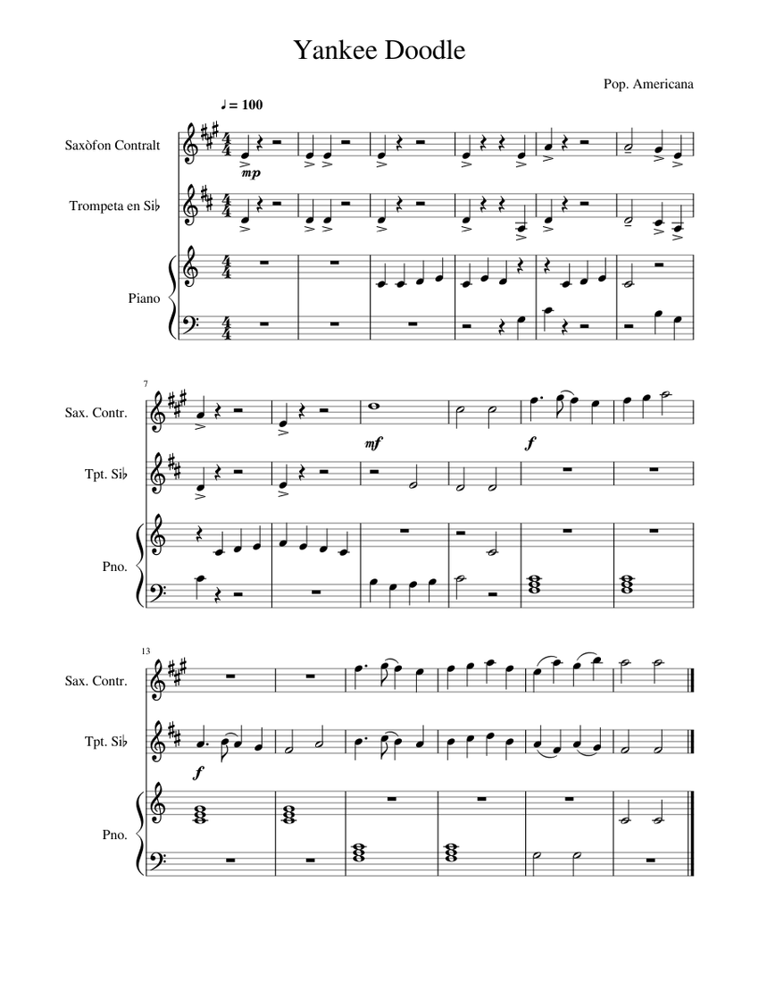 Yankee Doodle (popular americana) Sheet music for Piano, Saxophone alto ...