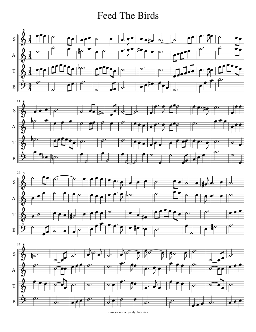 Feed The Birds - Recorder Quartet Sheet music for Recorder (Mixed ...
