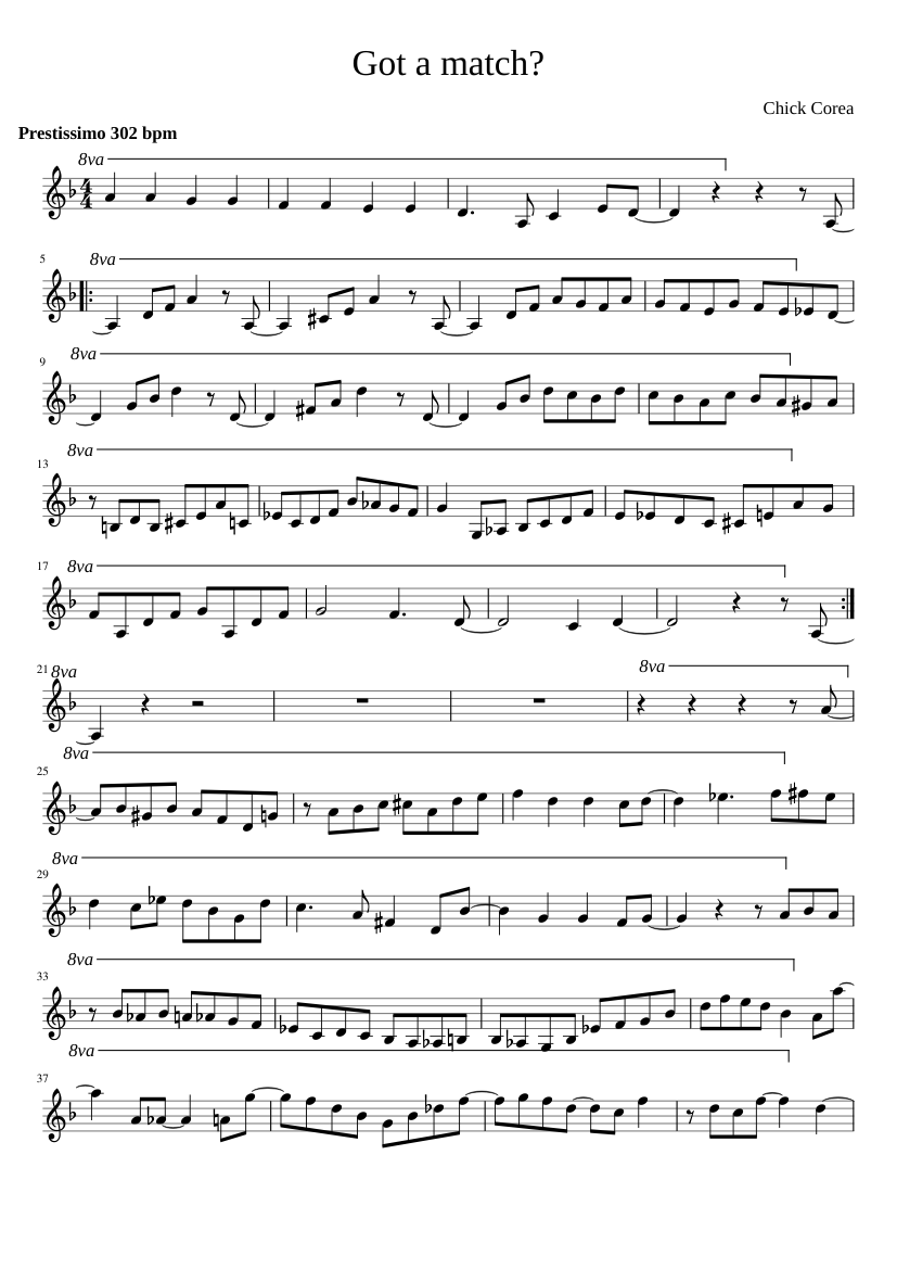 Got a match? Sheet music for Bass guitar (Solo) | Musescore.com