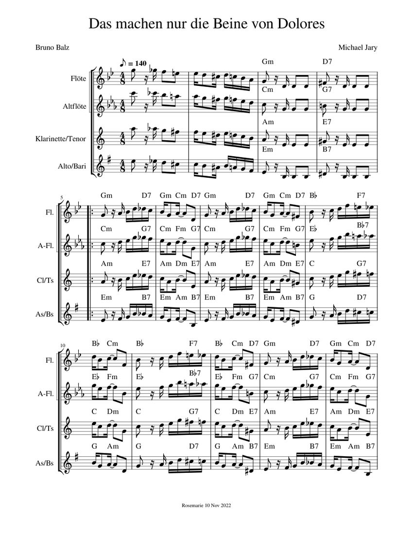 Das machen nur die Beine von Dolores Sheet music for Flute, Clarinet in ...