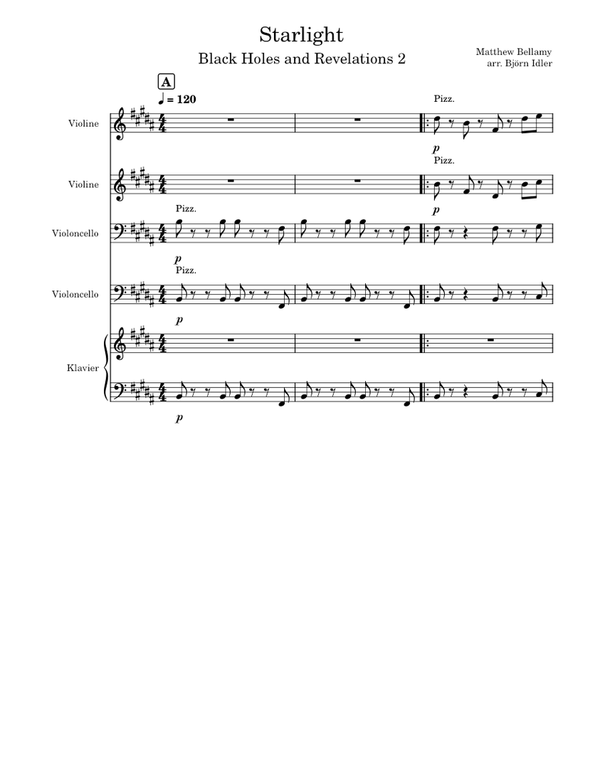 Muse - Starlight Sheet music for Piano, Violin, Cello (Mixed Quartet ...