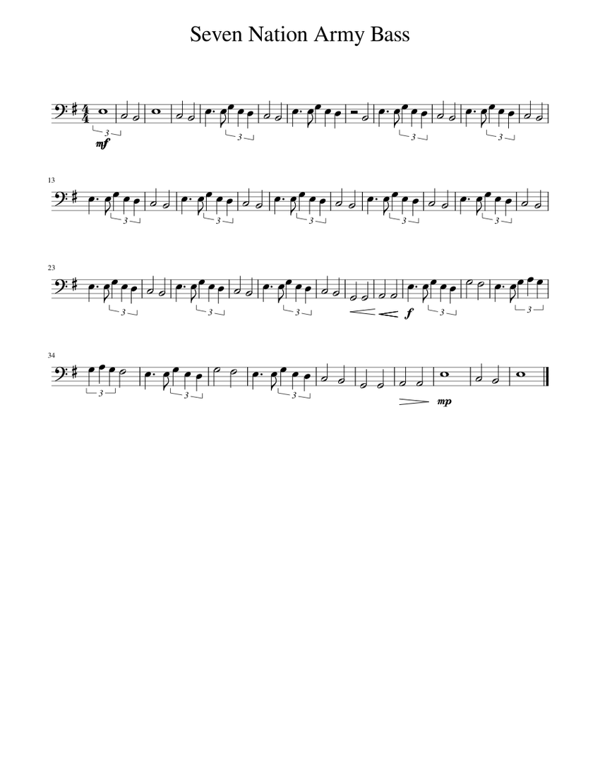 Seven Nation Army Bass Sheet music for Bass guitar (String Orchestra ...