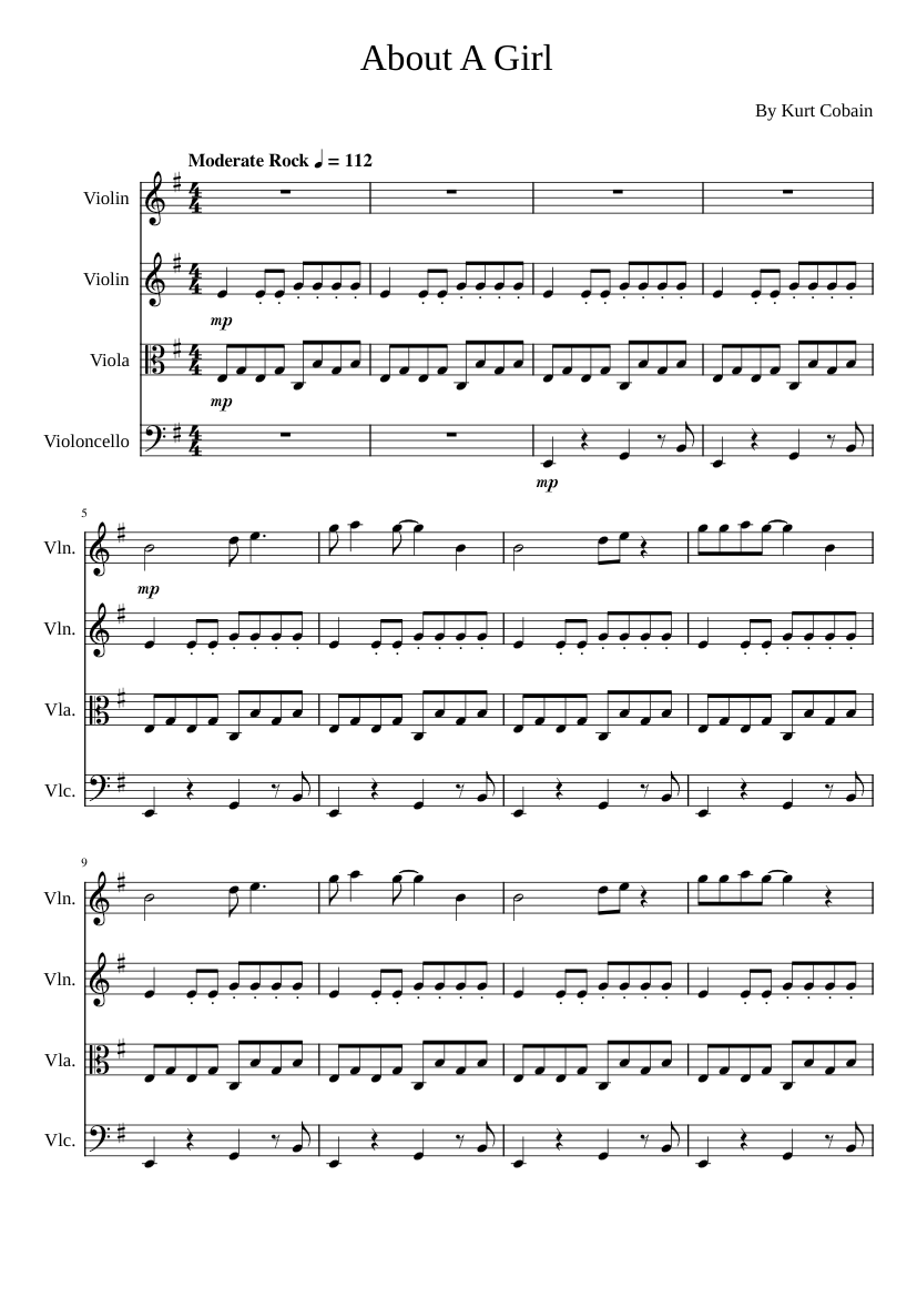 About a girl – Nirvana Sheet Music for Vocals, Violin, Viola (String ...