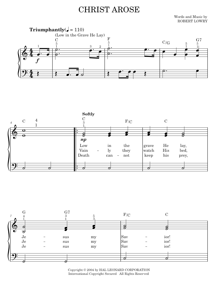 Play Official version of Christ arose sheet music by Robert Lowry for Piano | MuseScore.com