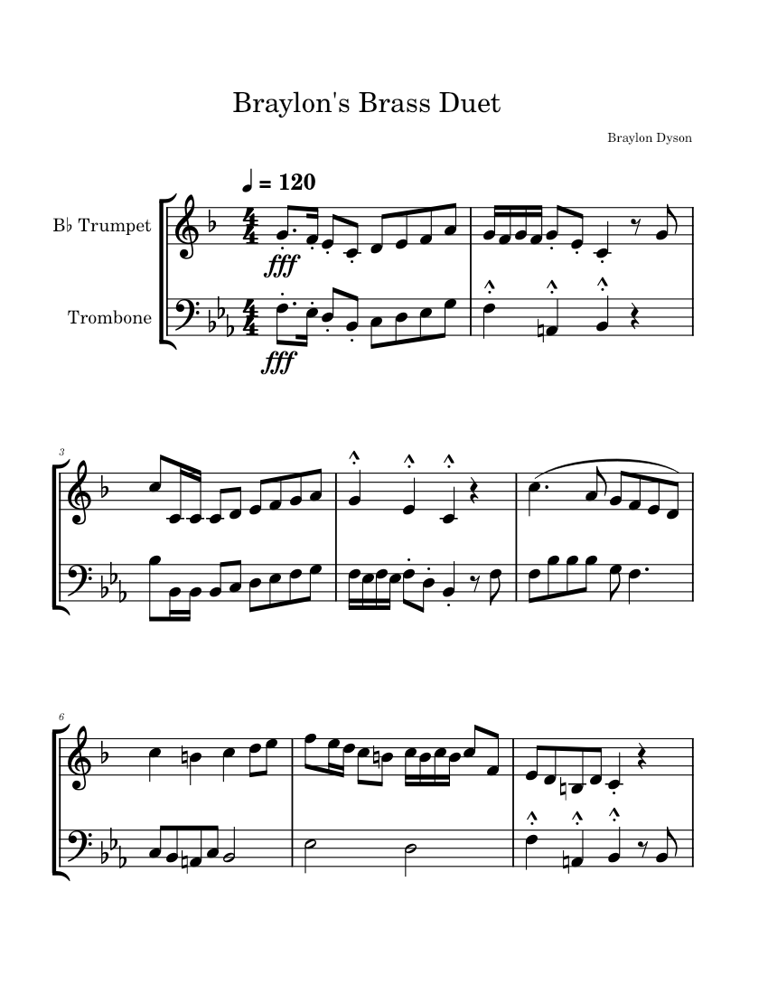 Braylon's Brass Duet Sheet music for Trombone, Trumpet in b-flat (Brass Duet) | Musescore.com