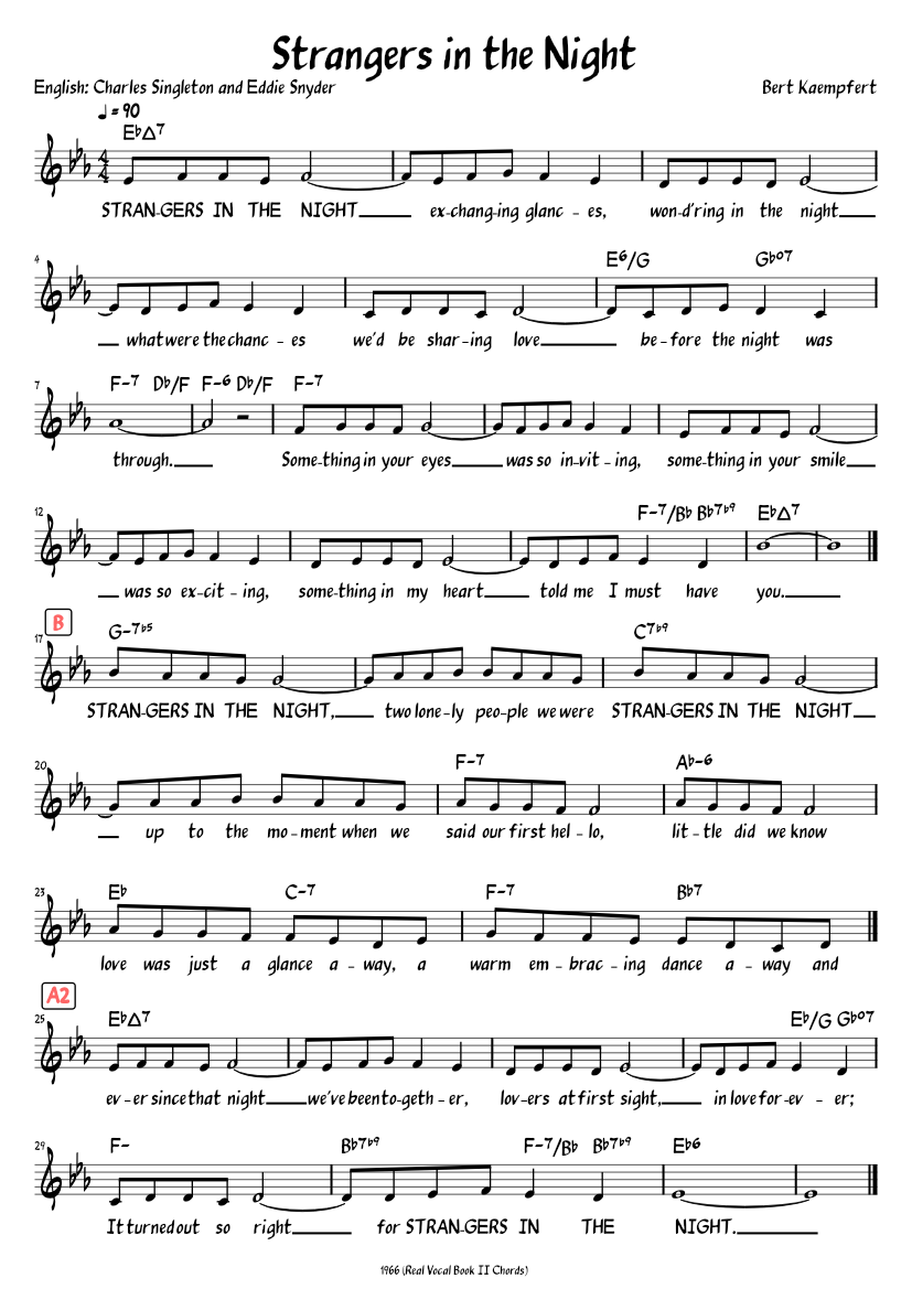 Strangers in the Night (Lead sheet with lyrics ) Sheet music for Piano ...