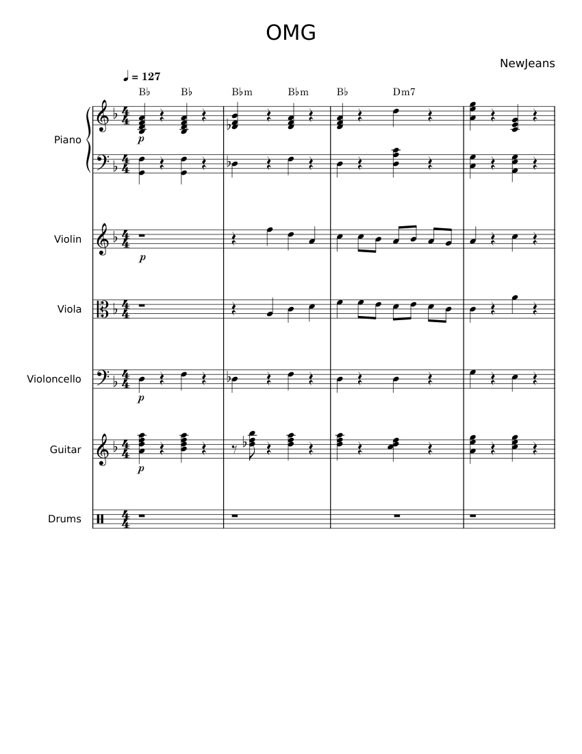 OMG - NewJeans Sheet Music with Chords for Piano, Violin, Viola, Cello ...