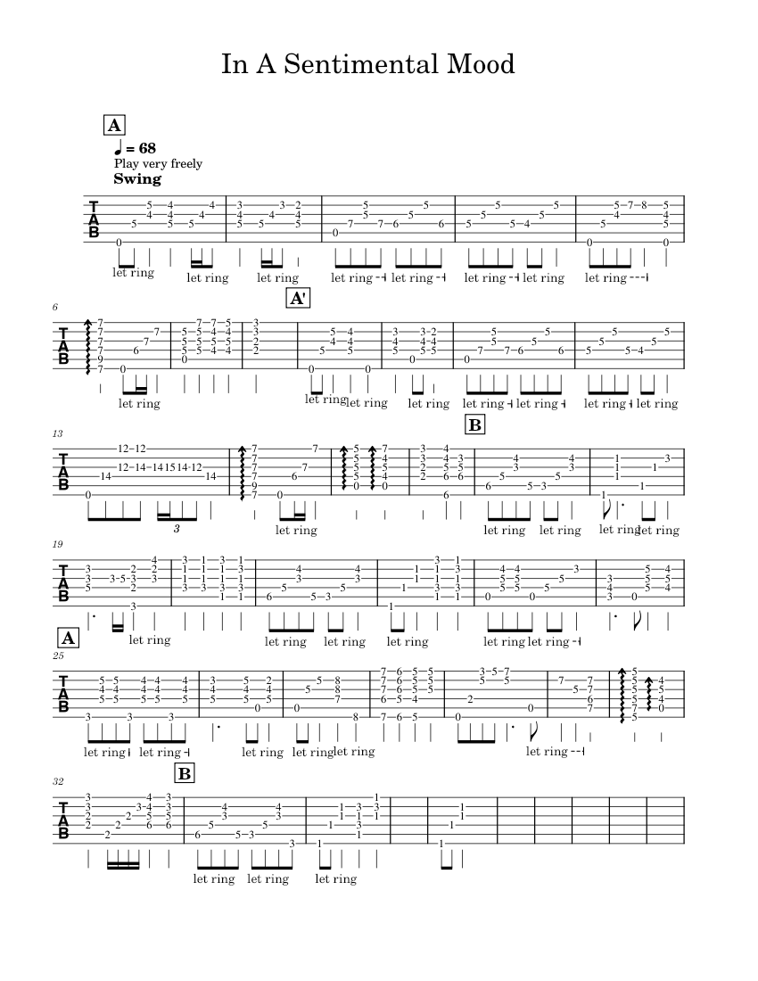 In A Sentimental Mood Sheet music for Guitar (Solo) | Musescore.com