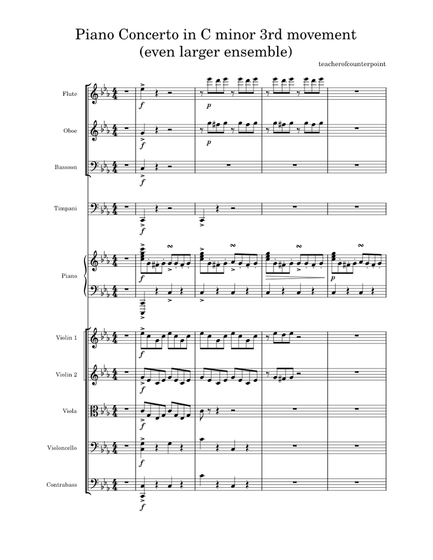 Piano Concerto in C minor 3rd movement (even larger ensemble) Sheet ...