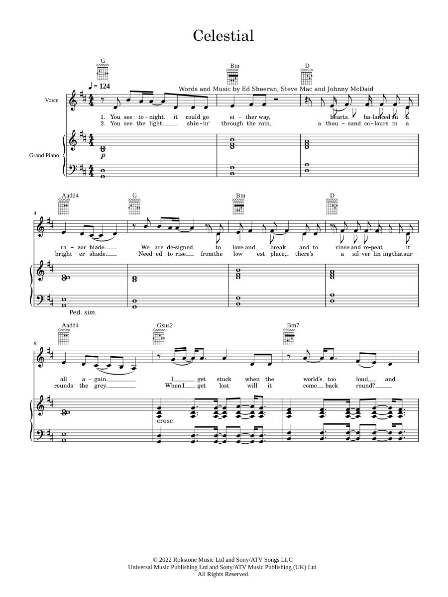 Play Official version of Celestial sheet music by Ed Sheeran for Piano, Vocals | MuseScore.com
