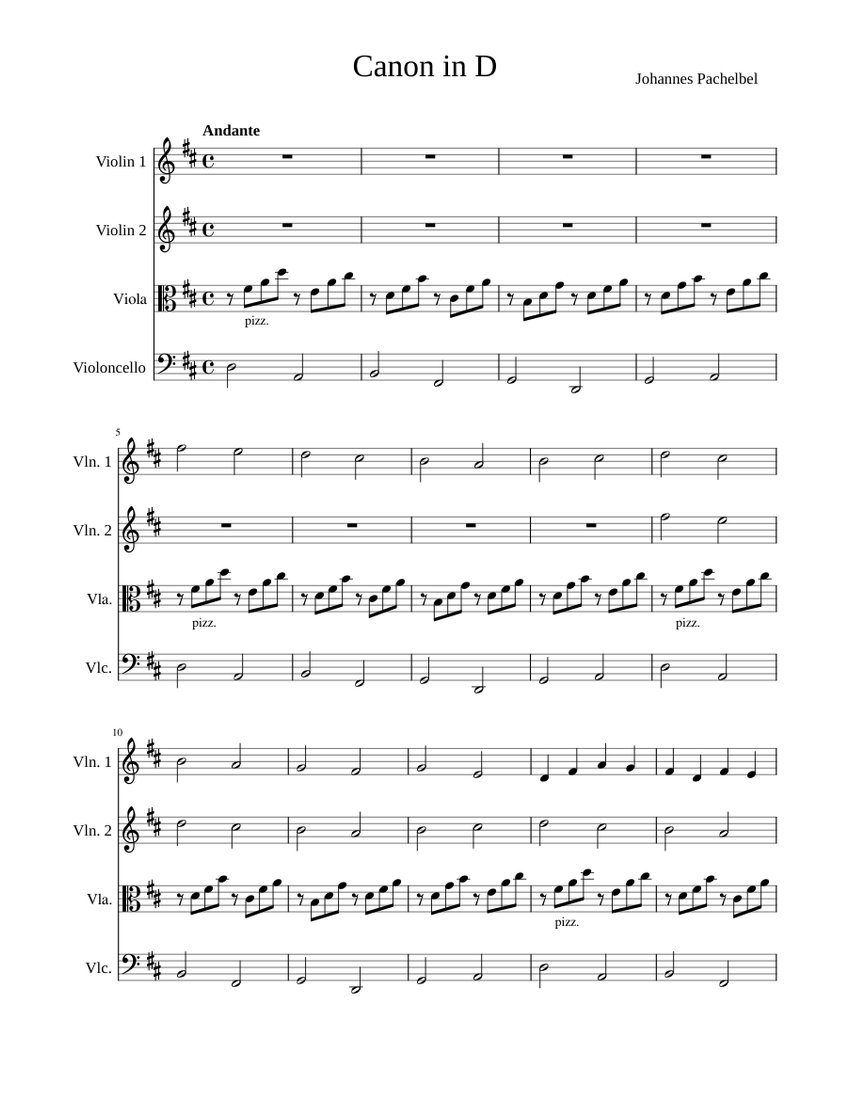 Canon in D Major Sheet music for Violin, Viola (String Quartet ...