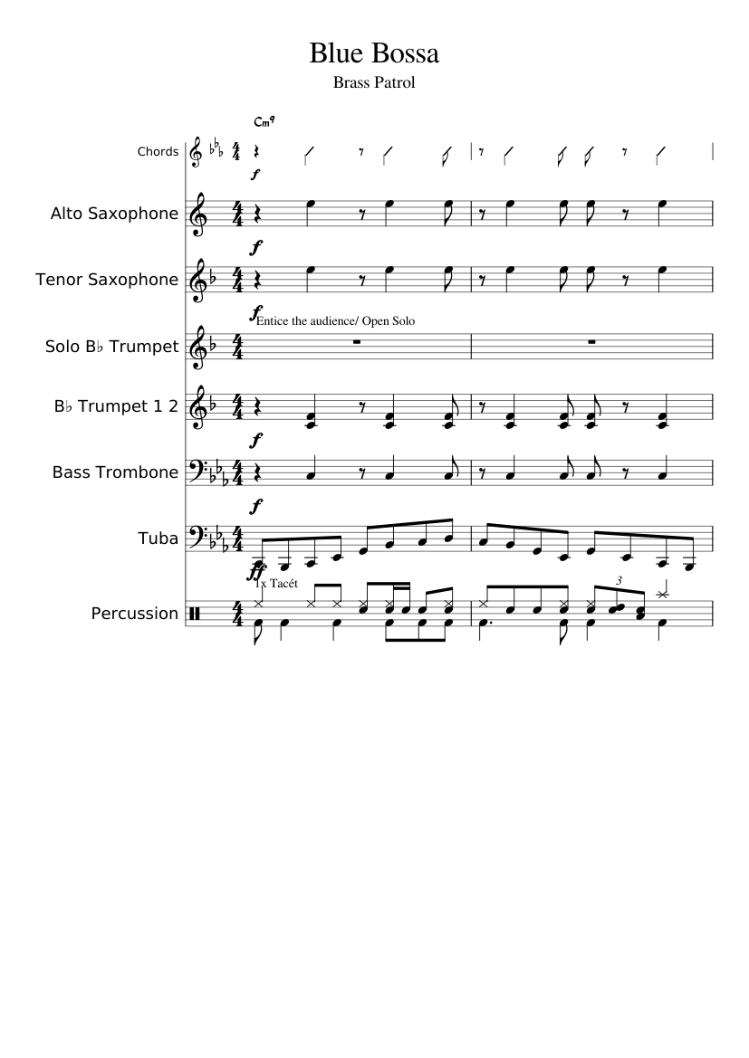 Blue bossa Sheet Music for Tuba, Drum (other), Trumpet other (Mixed ...