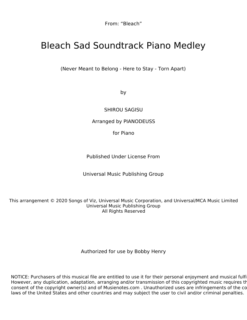 Bleach OST - Shirō Sagisu Sheet music for Piano (Solo) | Musescore.com